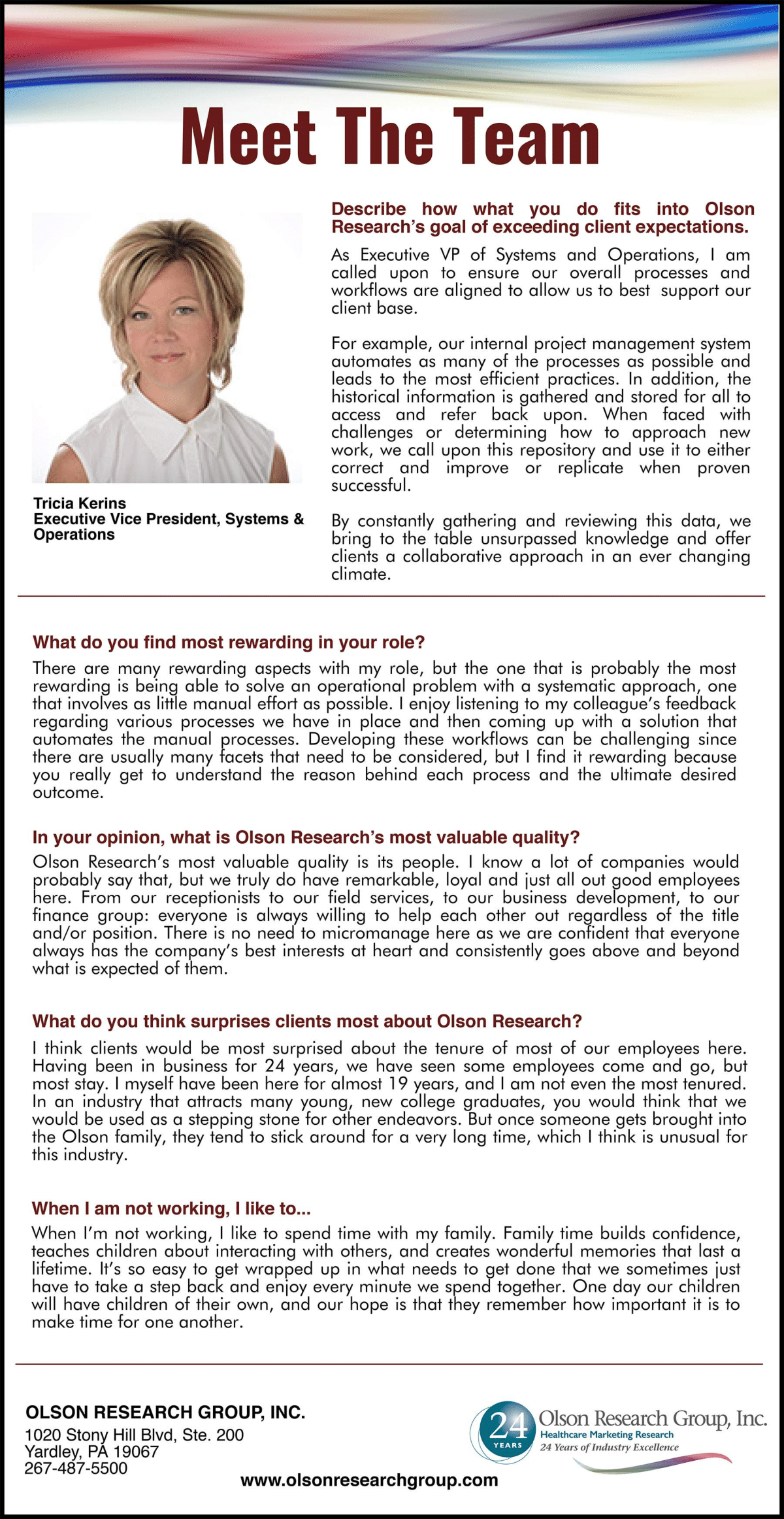 Meet The Team – Tricia Kerins | Olson Research Group